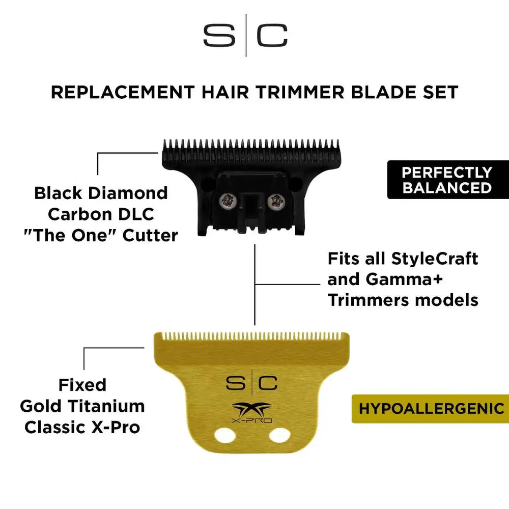 Stylecraft - SET - Gold Fixed X-Pro Classic Trimmer Blade & Black Movi ...